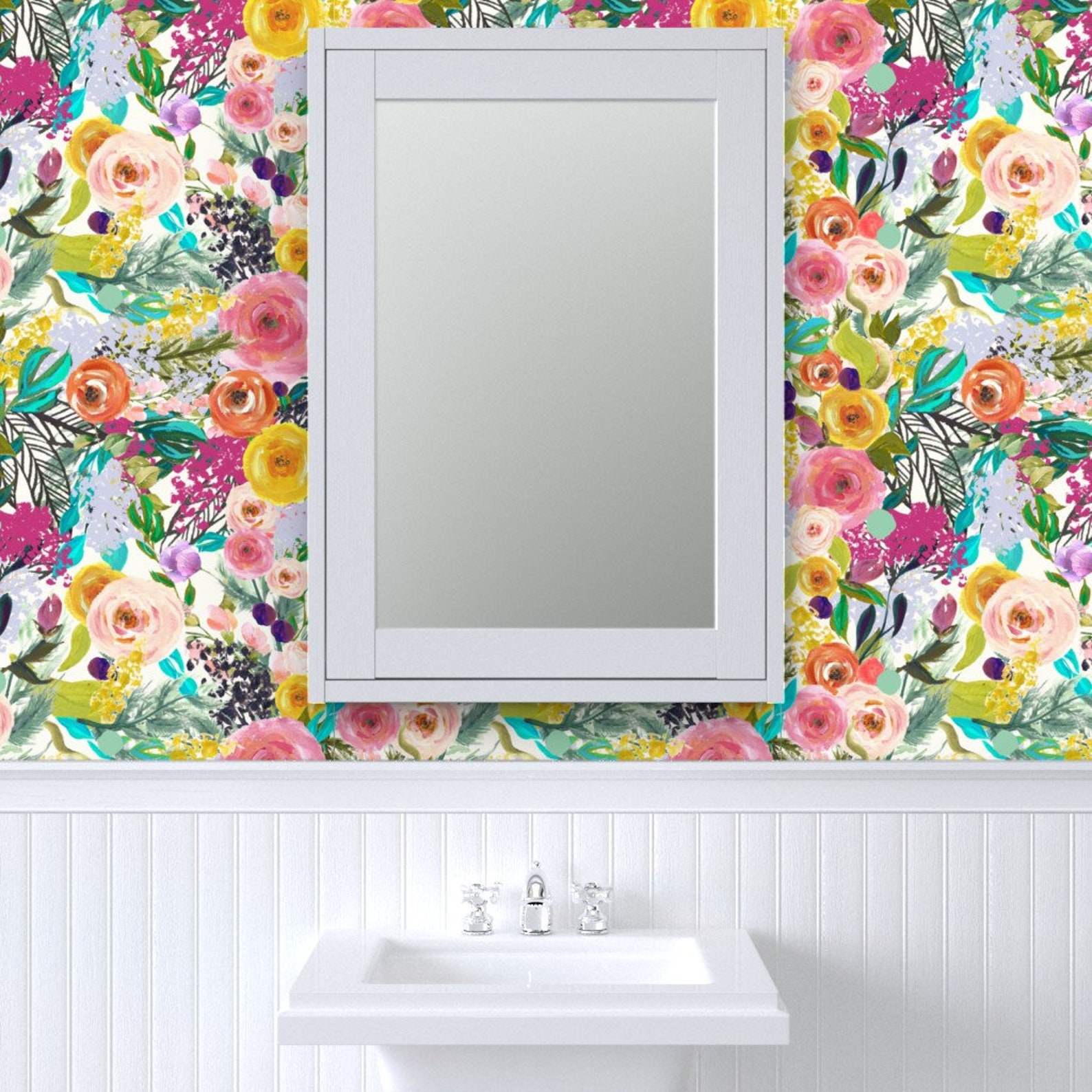 Big Floral Wallpaper Autumn Blooms Giant // Bright by - Etsy
