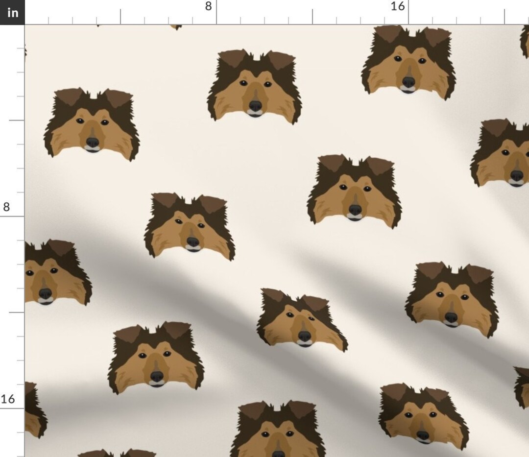 Sheepdog Beige Fabric Shetland Sheepdog Pattern White Background by ...