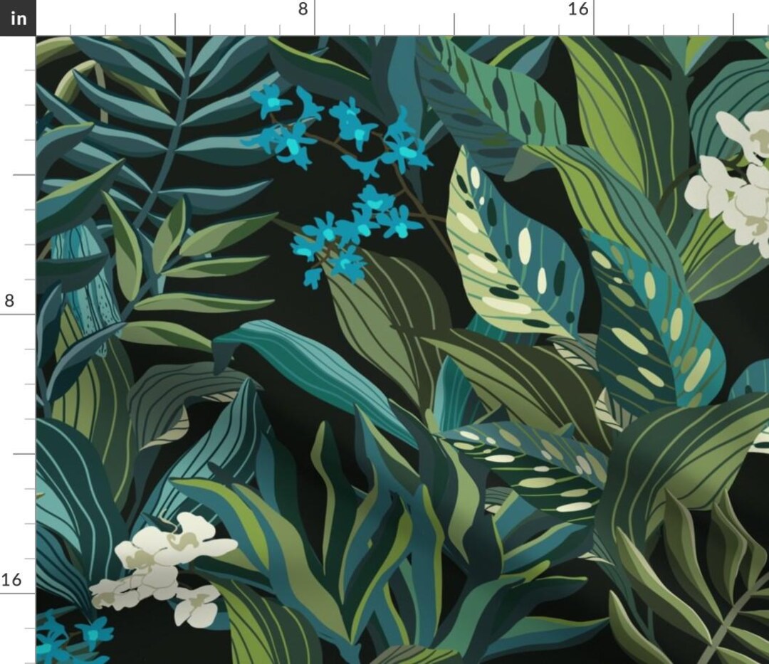 Extra Large Scale Botanical Fabric Moody Tropical Dark by ...