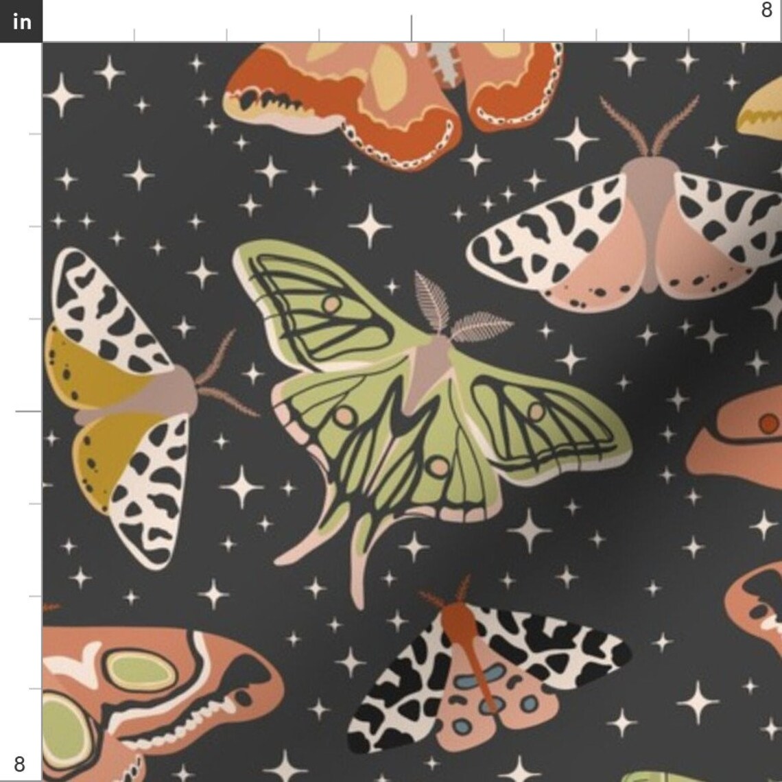 Moth Fabric Moths in the Night by A Spacecat Moth Gray - Etsy