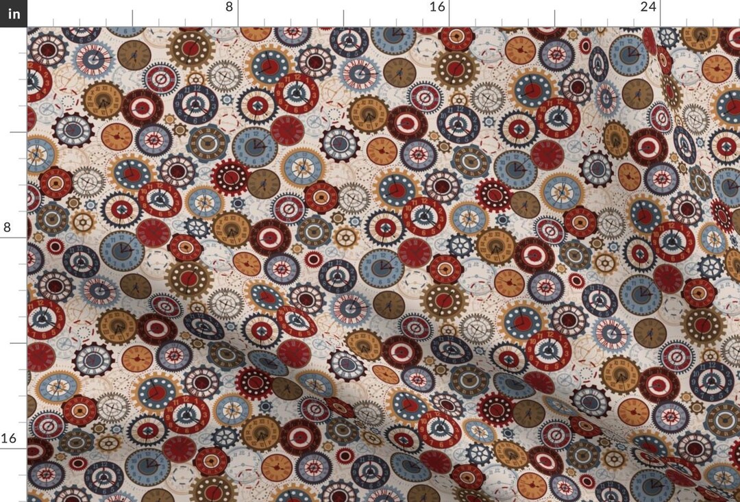 Clocks Fabric - Time Moves in Circles by Xoxotique - Vintage Clocks ...