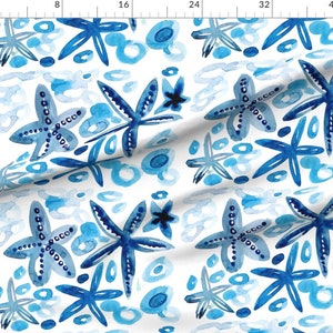 Seaside Watercolor Fabric Starfish7 by Cest_la_viv Watercolor Blue ...
