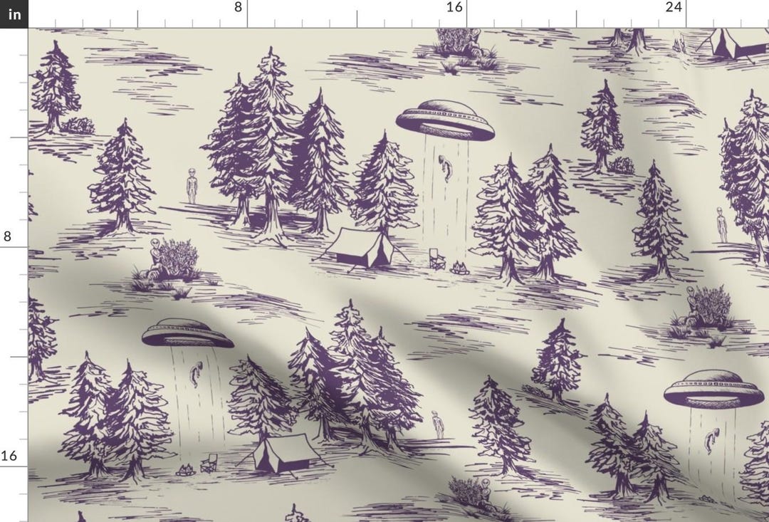 Alien Toile Fabric - Purple Alien Abduction Toile by Somecallmebeth ...