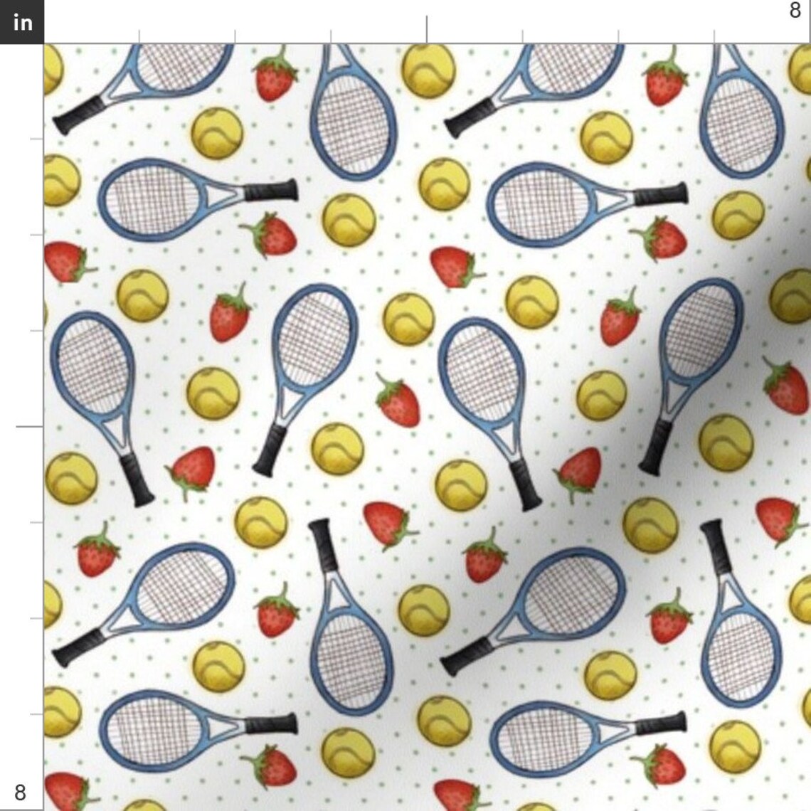 Tennis Strawberry Fabric Tennis And Strawberries By Hazel | Etsy