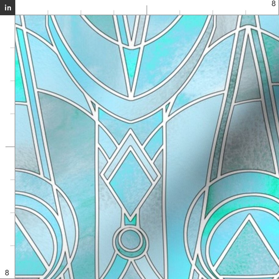 Art Deco Fabric Iridescent Turquoise Art Deco Large by - Etsy