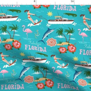 Florida Blue Vacation Summer Pattern Postcard Fabric Fabulous Florida ...