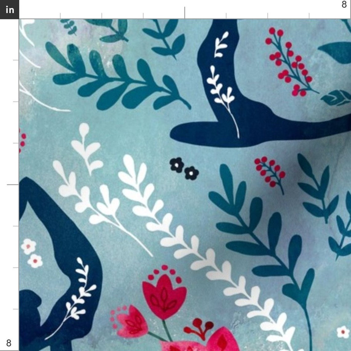 Adenaj Blue Yoga Namaste Pattern Floral Fabric Spirit of - Etsy