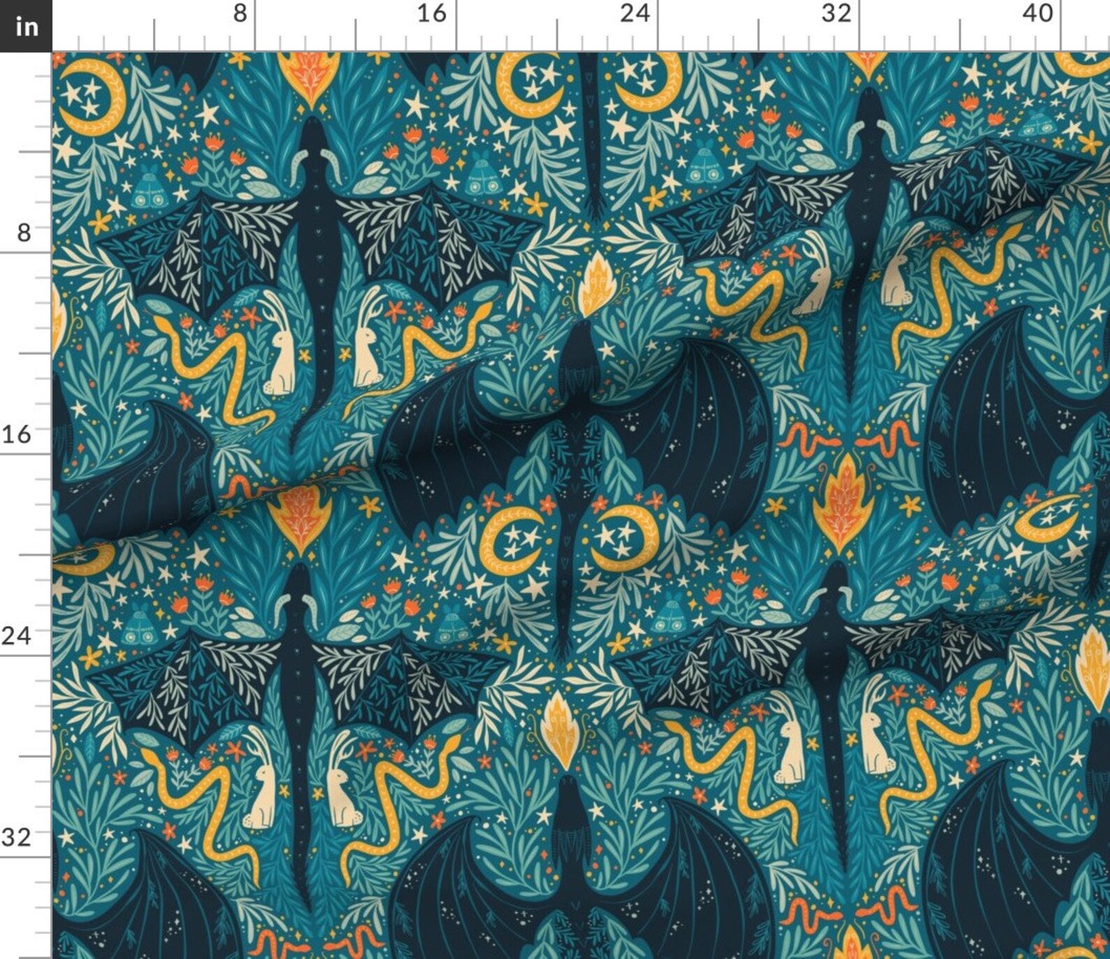 Dragons Fabric Maximalist Folk Dragons and Enchanted Forest Friends by ...