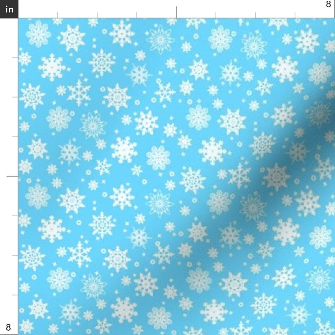 Blue Snowflakes Fabric Snowflake Ditsy by Jadegordon Blue - Etsy