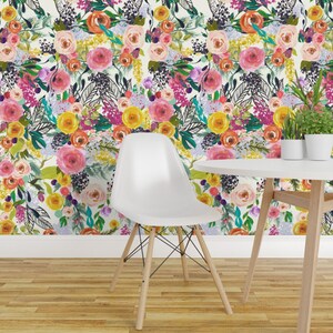 Bold Floral Wallpaper Bright Blooms Painted Floral by Theartwerks ...