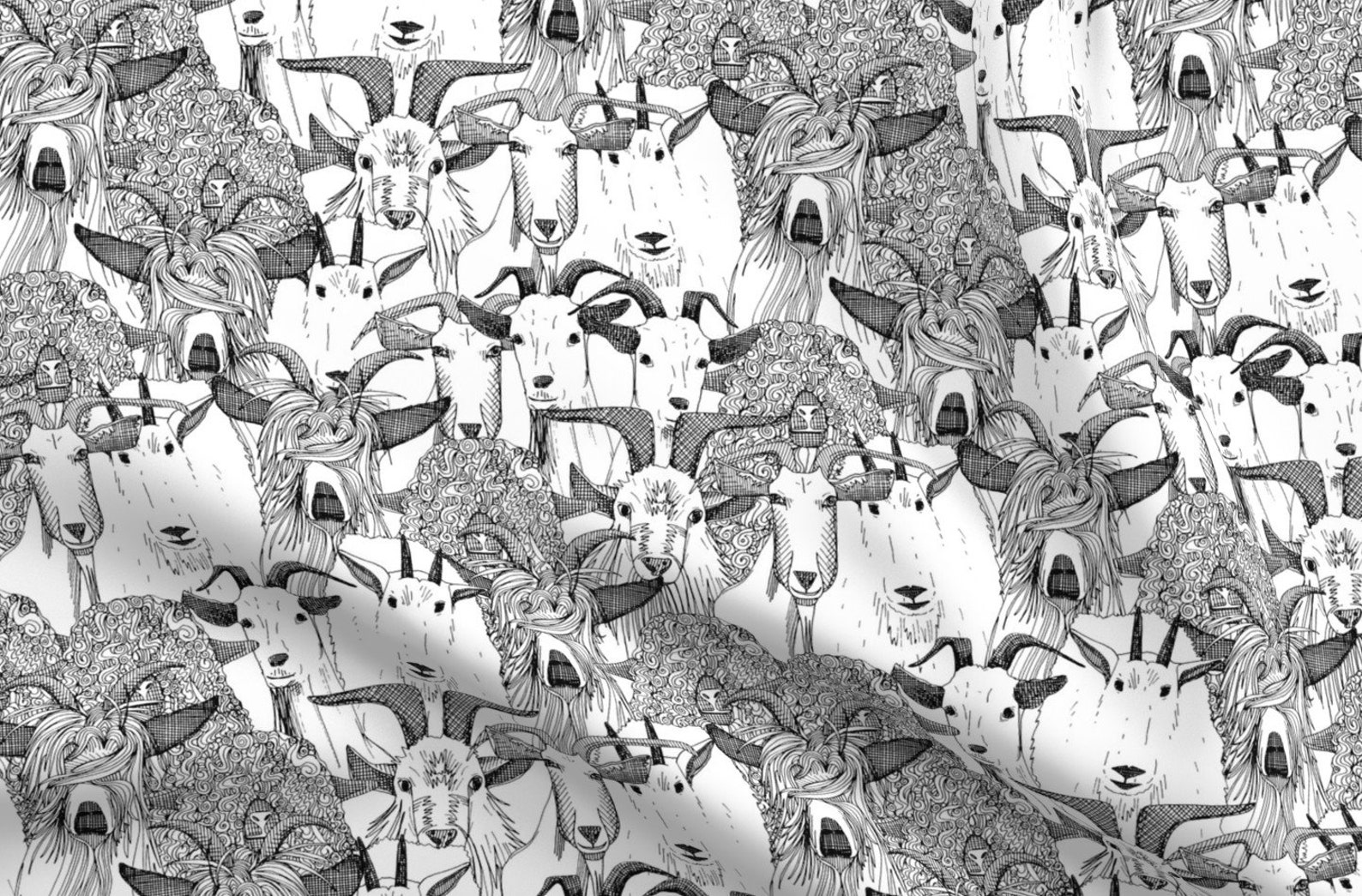 Goat Fabric Just Goats Black White By Scrummy Goat Ink | Etsy