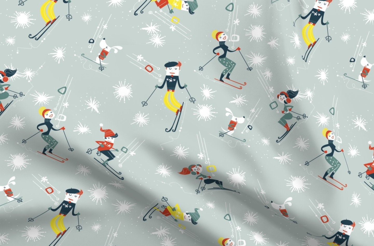 Retro Ski Fabric Oui We Retro Ski By Cynthiafrenette Mid | Etsy