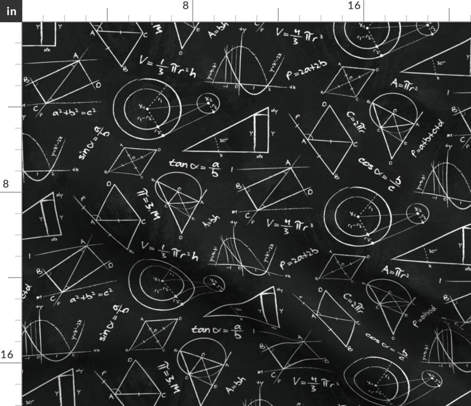 Geometry Fabric Chalkboard Calculations / Math Chalkboard | Etsy