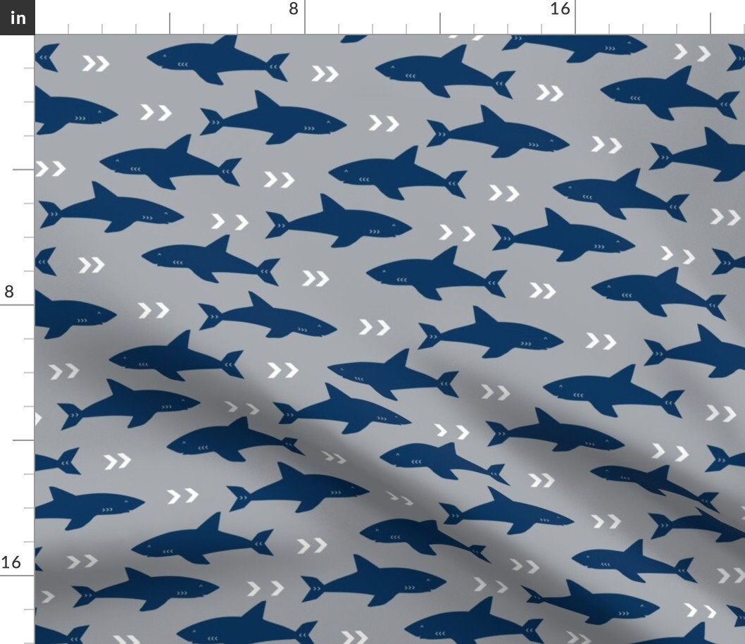 Shark Fabric Shark Fabric Fish Sharks Navy Fabric by - Etsy