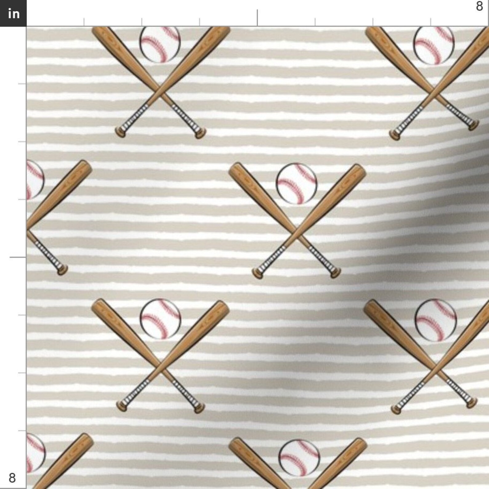 Baseball Fabric Baseball Bats on Stripes Tan by - Etsy