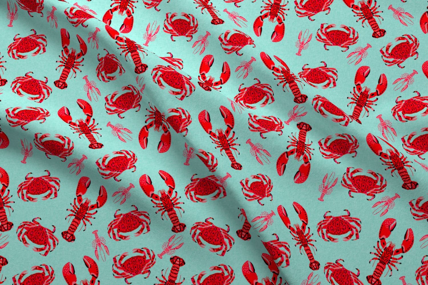 Crab Fabric Crab And Lobsters // Mint Crabs Ocean Nautical | Etsy