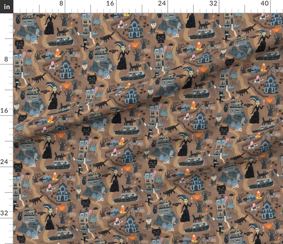 Halloween Haunted Houses Spooky Fabric Scary Town by Skbird - Etsy