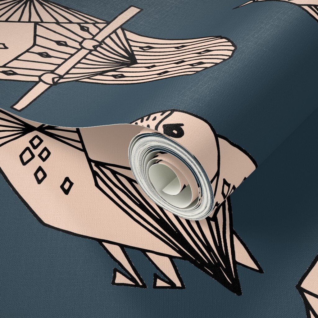 Owl Wallpaper Blush Navy Owl Illustration by Andrea Lauren - Etsy