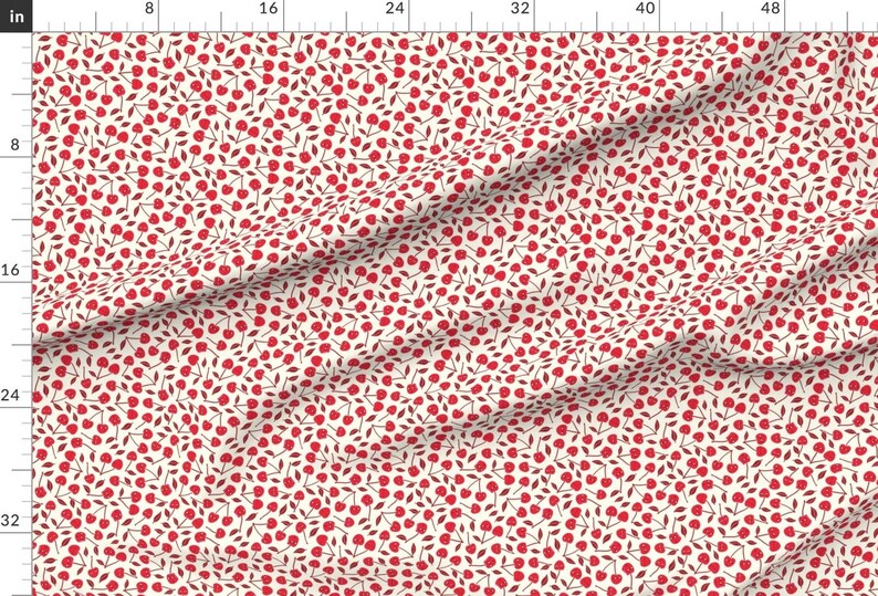 Whimsical Cherry Apparel Fabric - Red Cherries With Faces by ...