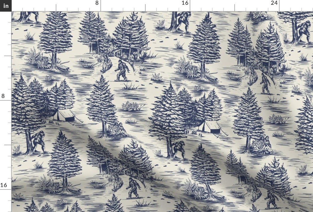 Blue Sasquatch Fabric - Bigfoot Toile Large by Somecallmebeth - Bigfoot ...