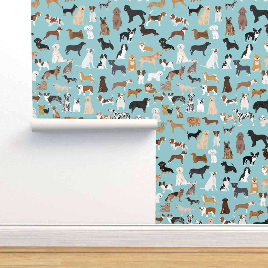 Dogs Wallpaper Light Blue Lots of Breeds Dog Breed by - Etsy