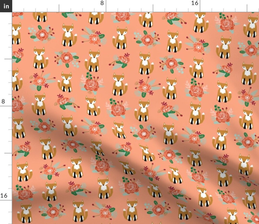 Fox Fabric Autumn Fox Flowers Cream Autumn Fall Woodland Fox - Etsy