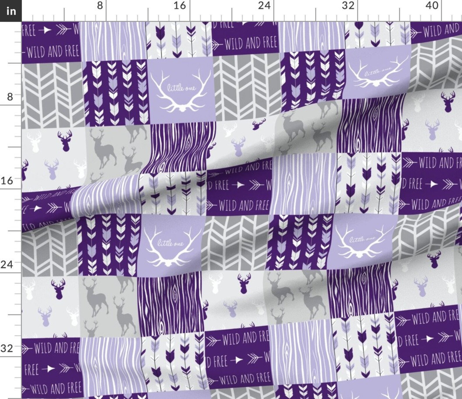 Cheater Quilt Fabric Wholecloth Patchwork Deer in Purple and - Etsy