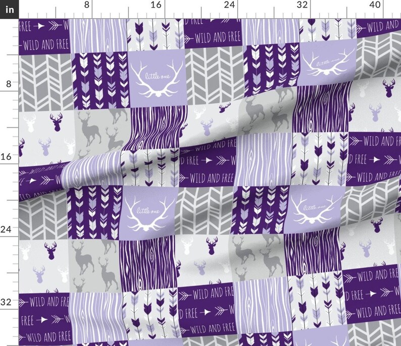 Cheater Quilt Fabric Wholecloth Patchwork Deer in Purple and - Etsy