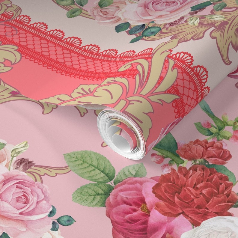 Rococo Pattern Wallpaper Pink Rococo Romance by Susie B - Etsy