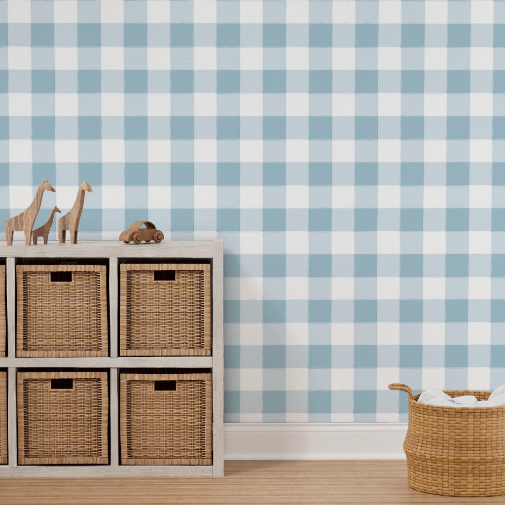 Baby Boy Wallpaper Light Blue Buffalo Check Gingham by - Etsy