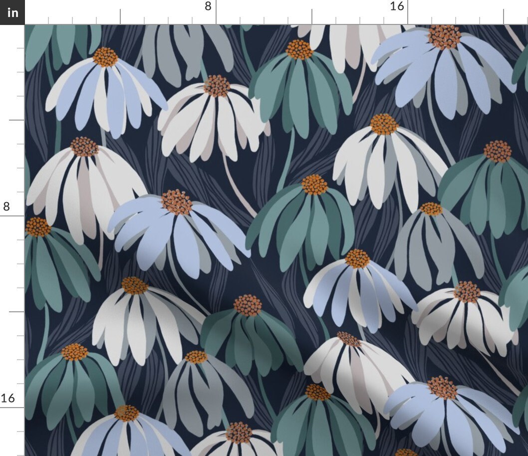 Navy Wilting Daisy Blue Pattern Fabric Summer Garden on Navy - Etsy