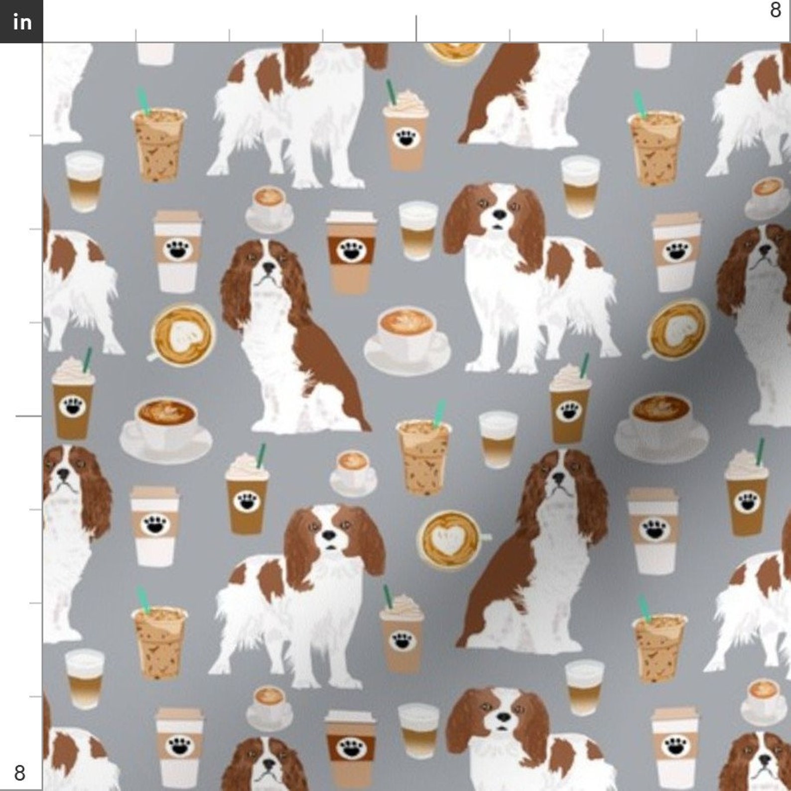 Cavalier Spaniels Coffee on Gray Fabric Cavalier King - Etsy