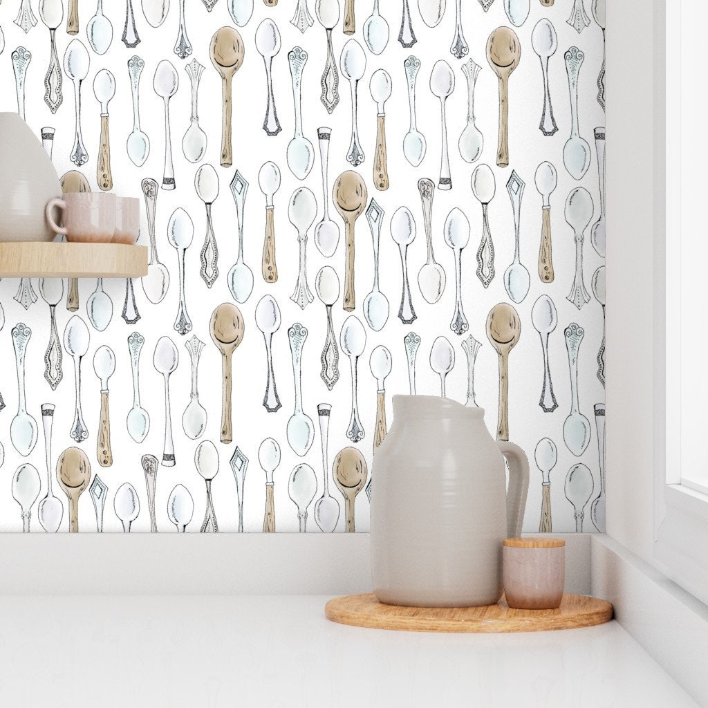 Spoons Wallpaper Spoons by Svaeth Watercolor Kitchen Home - Etsy
