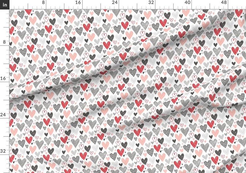 Heart Fabric Hearts Geometrical Love Valentine Blackwhite | Etsy