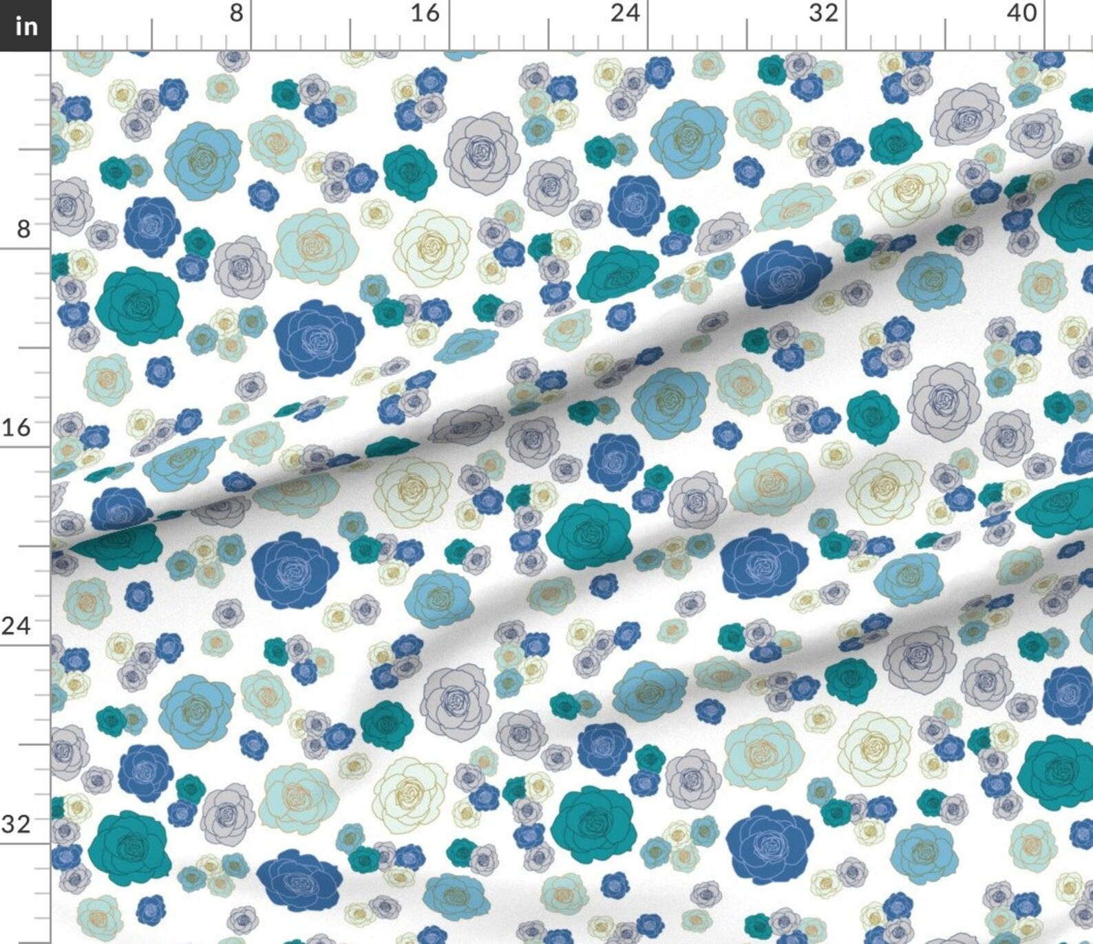 Blue Roses Fabric Roses Floral Pattern blues by - Etsy