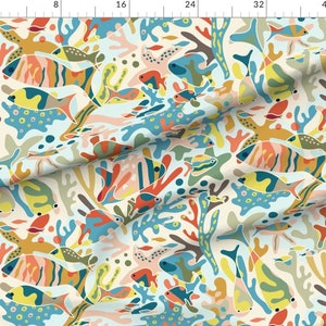 Bright Coastal Fabric Retro Coral Reef by Roochita Underwater Starfish ...