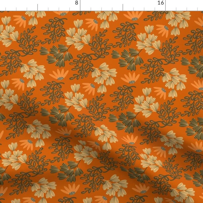 Orange Floral Fabric - Etsy