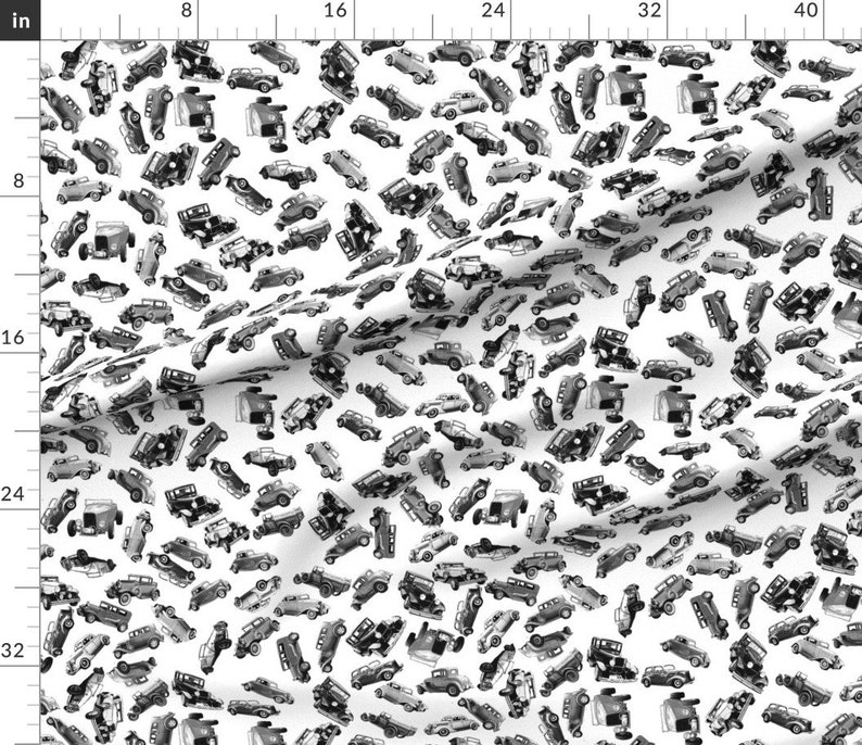 Black White Cars Fabric Black and White Ditsy Vintage Cars - Etsy UK