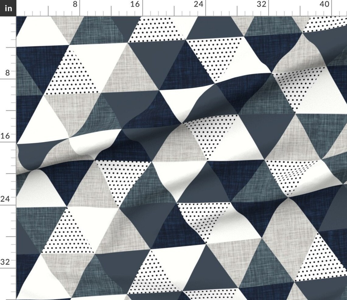 Triangle Fabric Slate and Navy Triangle Wholecloth by - Etsy