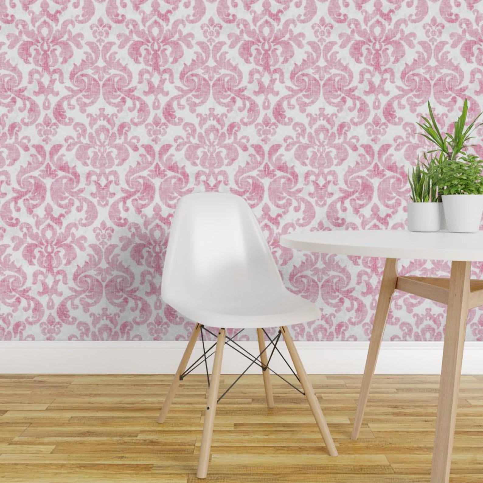 Damask Wallpaper - Damask Raspberry by Willowlanetextiles - Damask ...