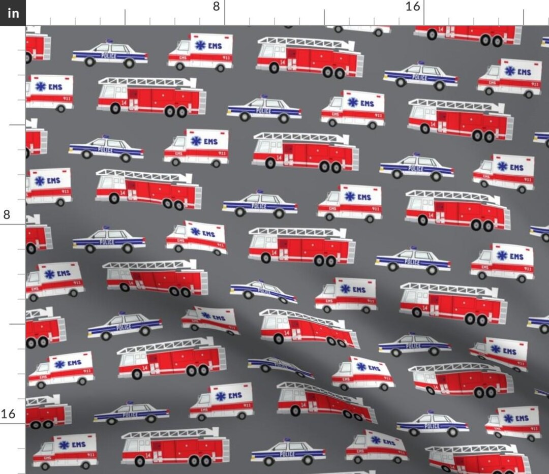 Ambulance Fabric First Responders Vechicles Grey by Littlearrowdesign ...