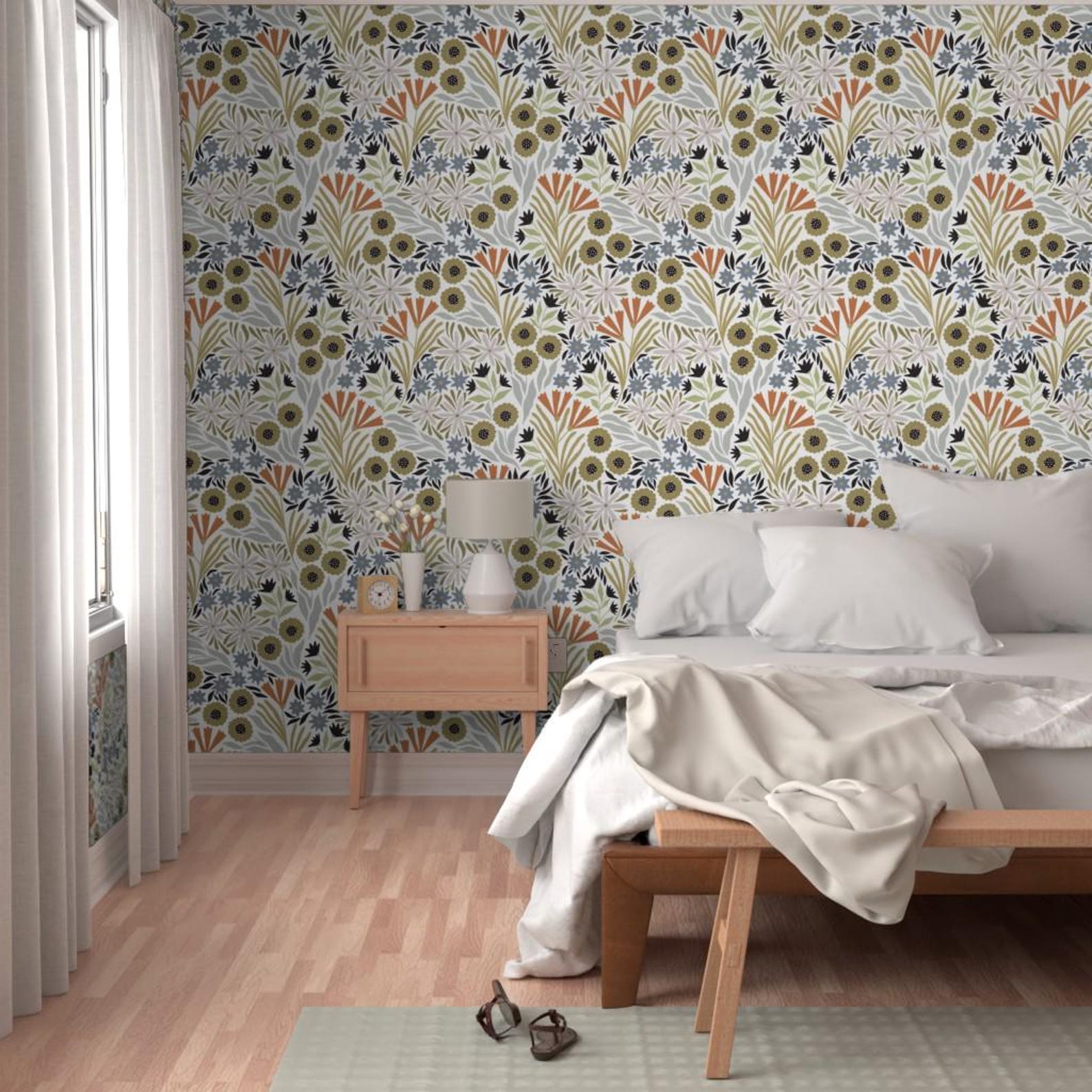 Flowers Wallpaper - Adeline Floral by Amy Maccready - Earth Tone White ...