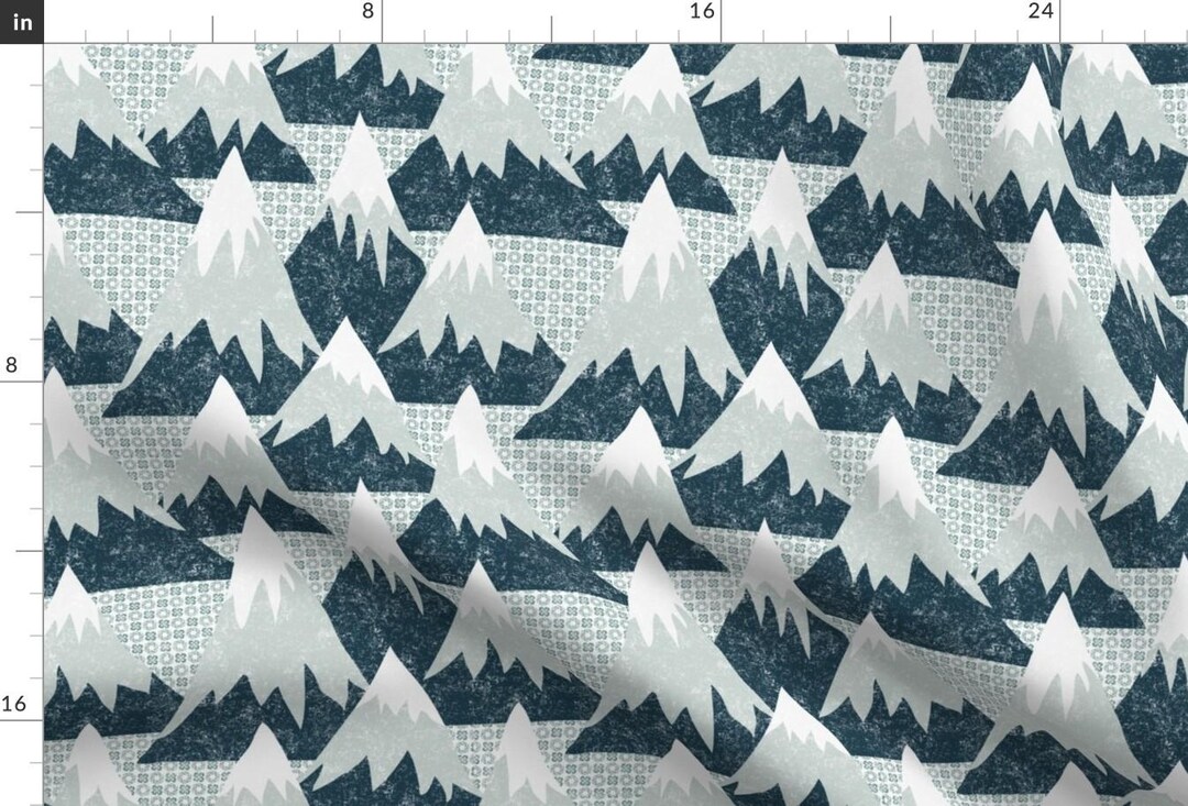 Snowy Alpine Mountains Fabric - Slopes by Vo_aka_virginiao - Navy Blue ...