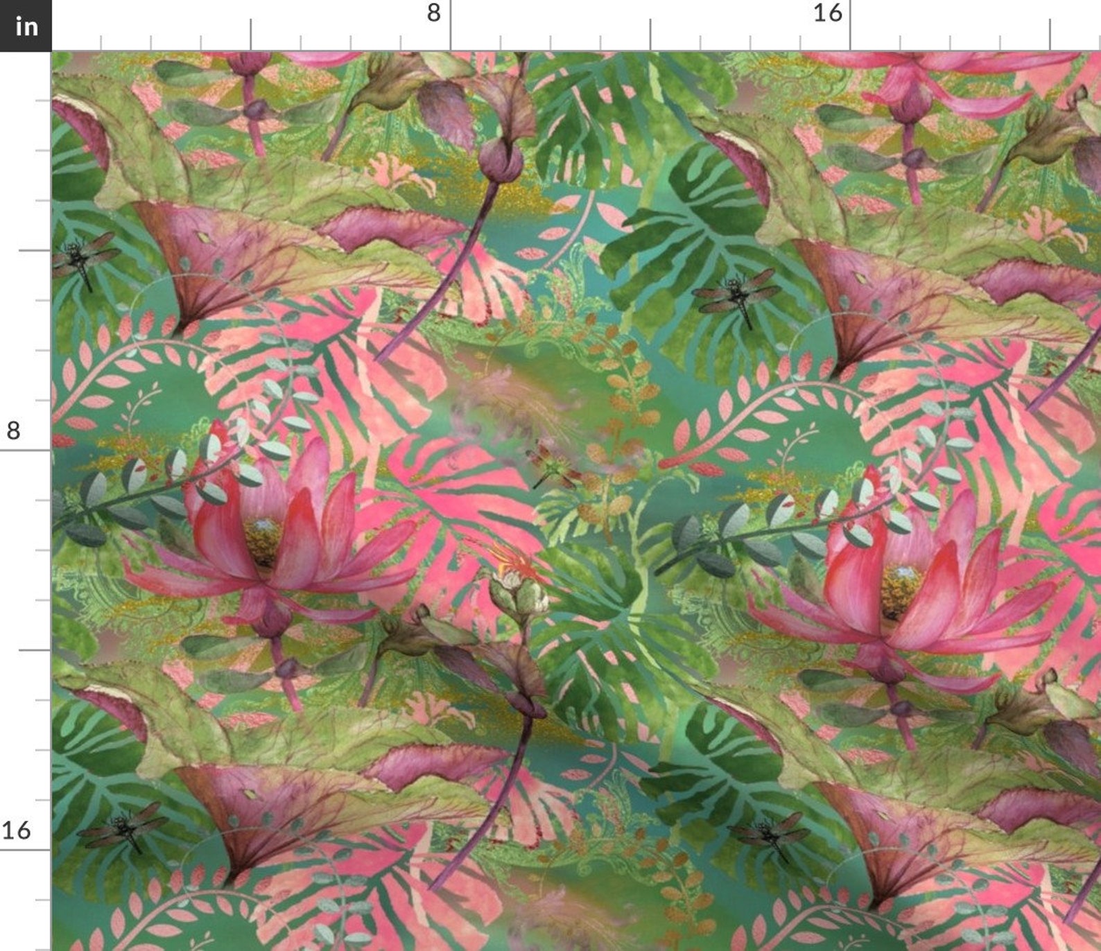 Bohemian Pink and Green Tropical Pattern Fabric Bohemian - Etsy