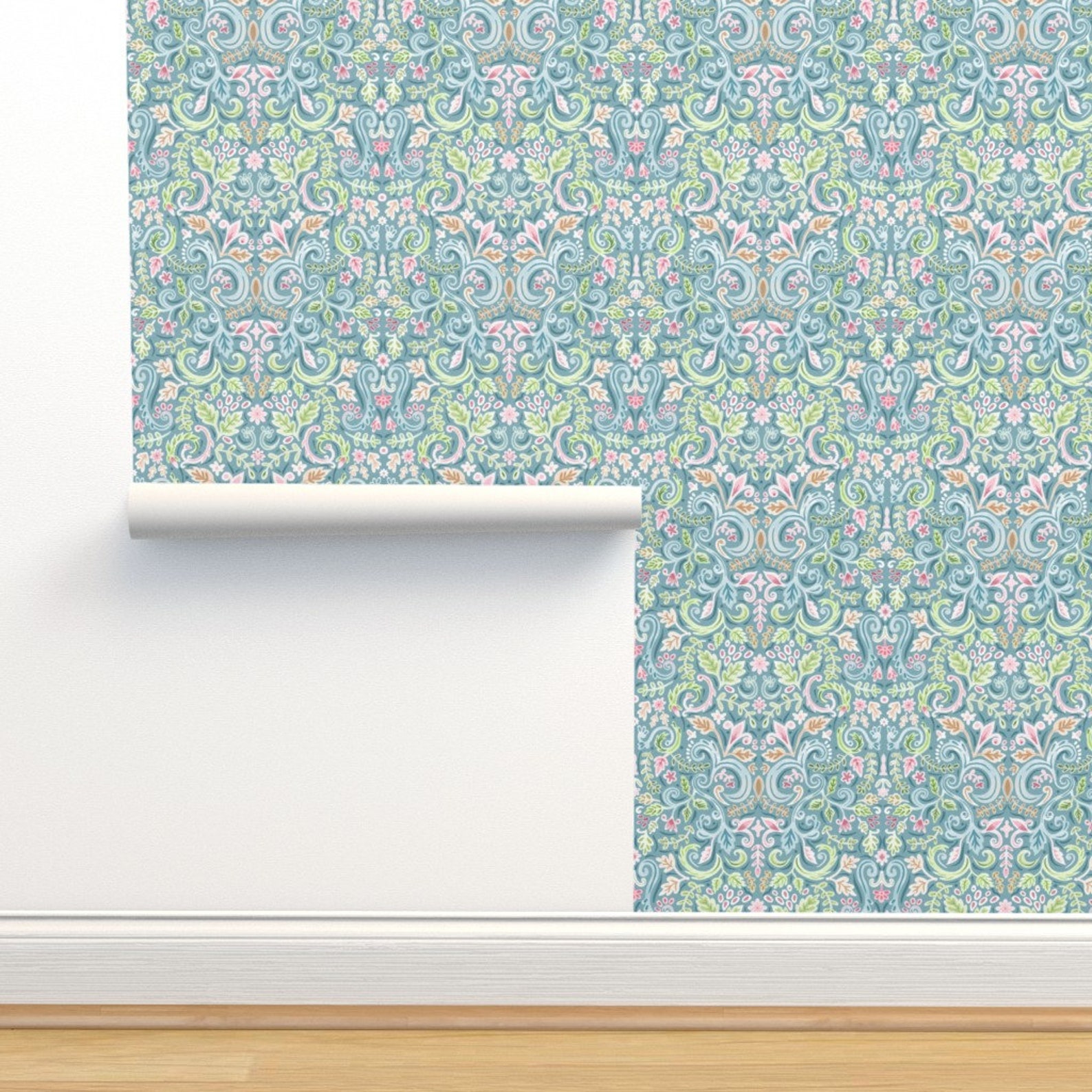 Pretty Blue Rococo Wallpaper Softly Goes Rococo by - Etsy