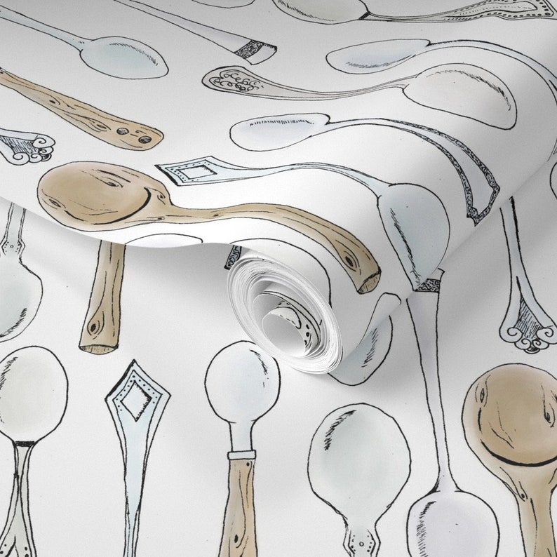 Spoons Wallpaper Spoons by Svaeth Watercolor Kitchen Home - Etsy