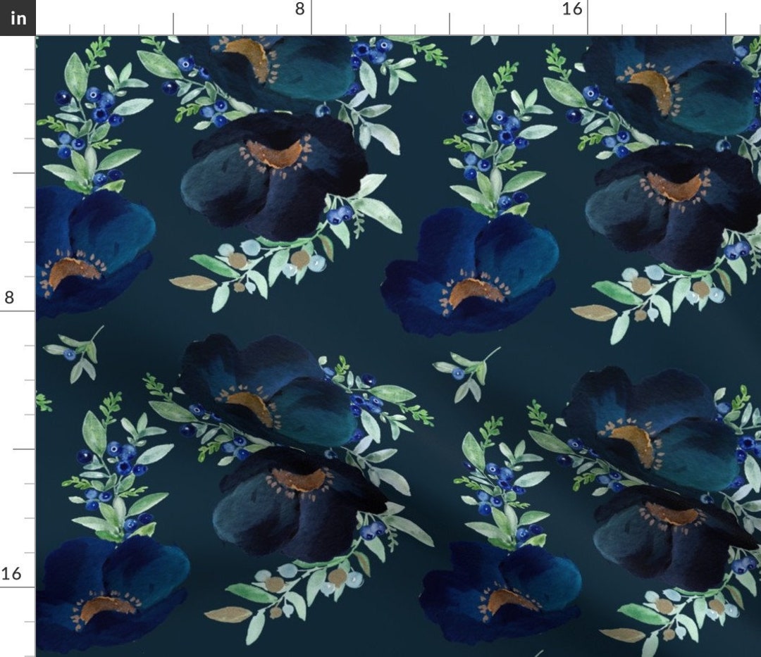 Dark Blue Floral Fabric Blueberry Fields Dark Blue by Shopcabin ...