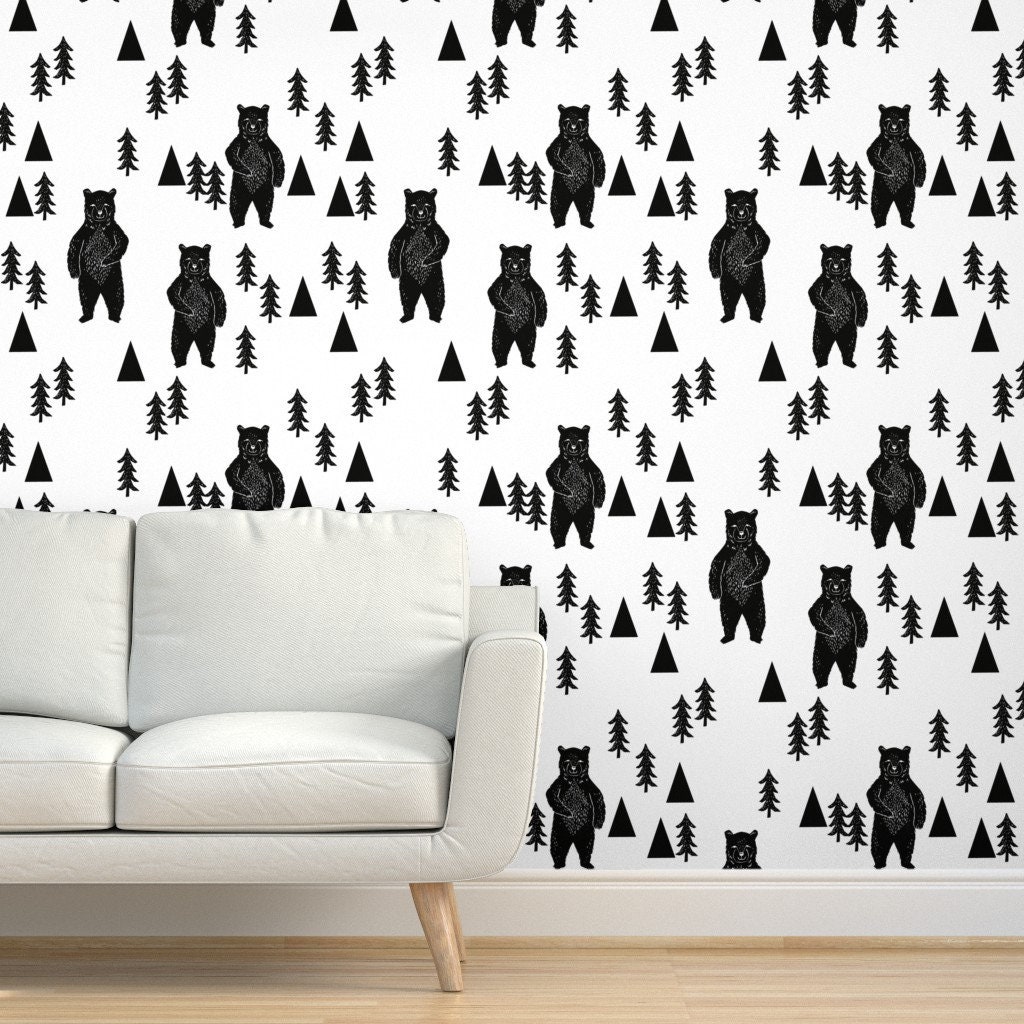 Bear Wallpaper Forest Bear Woodland Mountain Trees by Andrea | Etsy