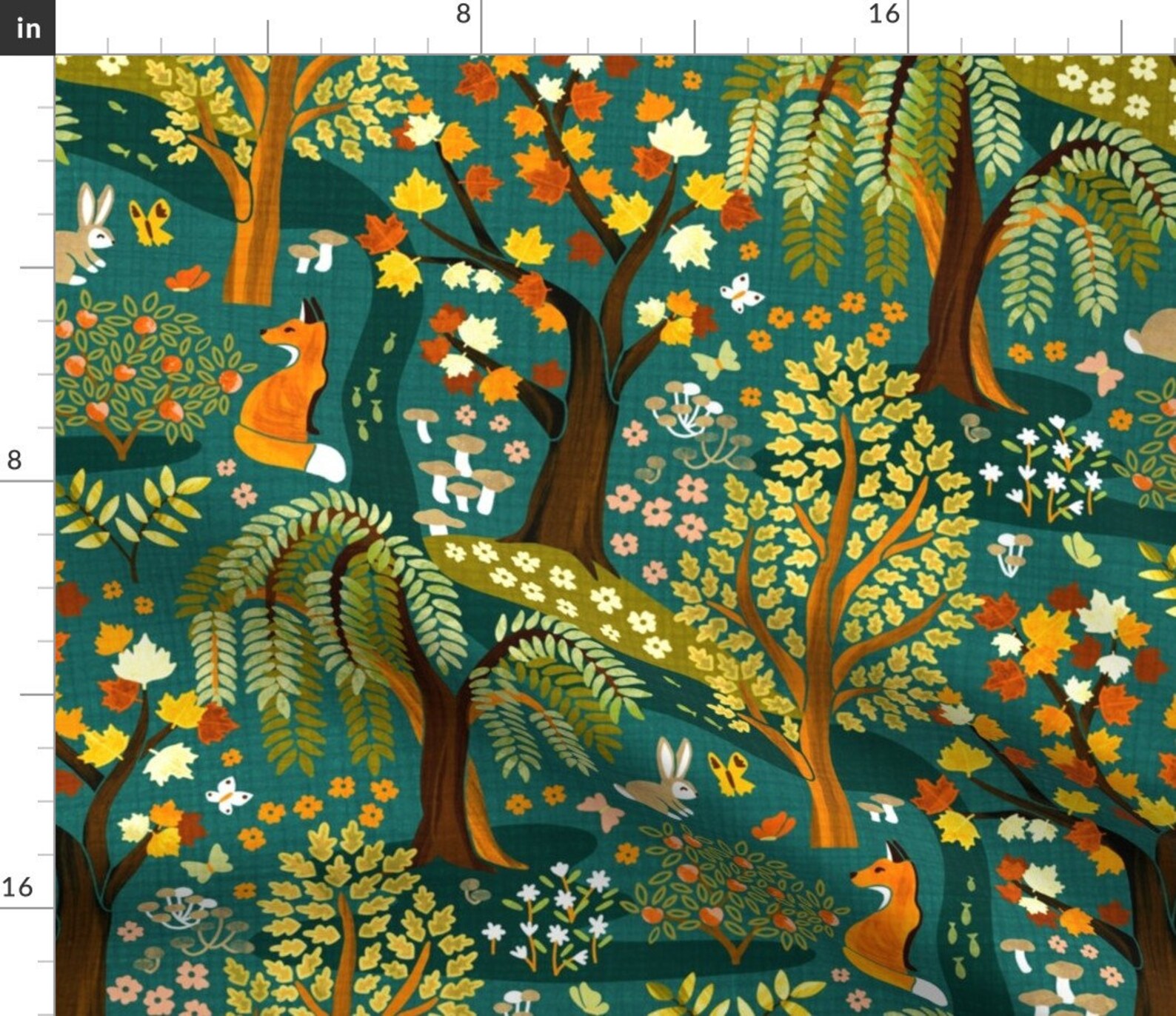 Autumn Fox Forest Fabric Whimsical Autumn Woodland Walk by - Etsy