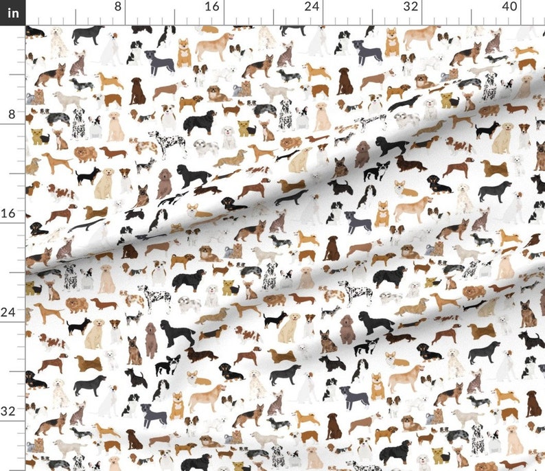 Small Scale Dog Breed Fabric Dog Breeds on White by - Etsy